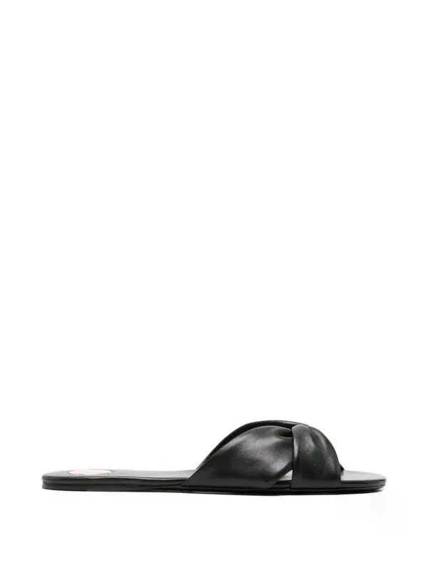Saint Laurent Twisted Leather Flat Sandals - Black