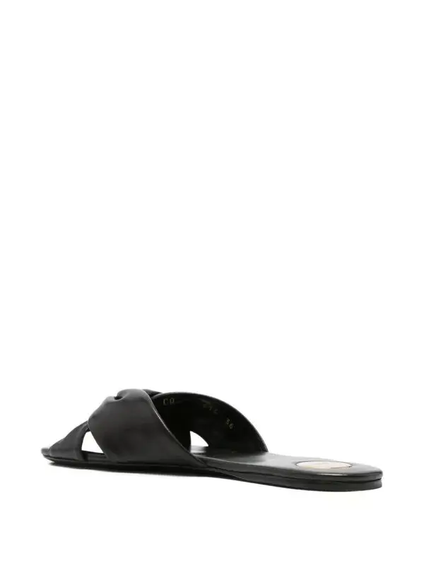 Saint Laurent Twisted Leather Flat Sandals - Black