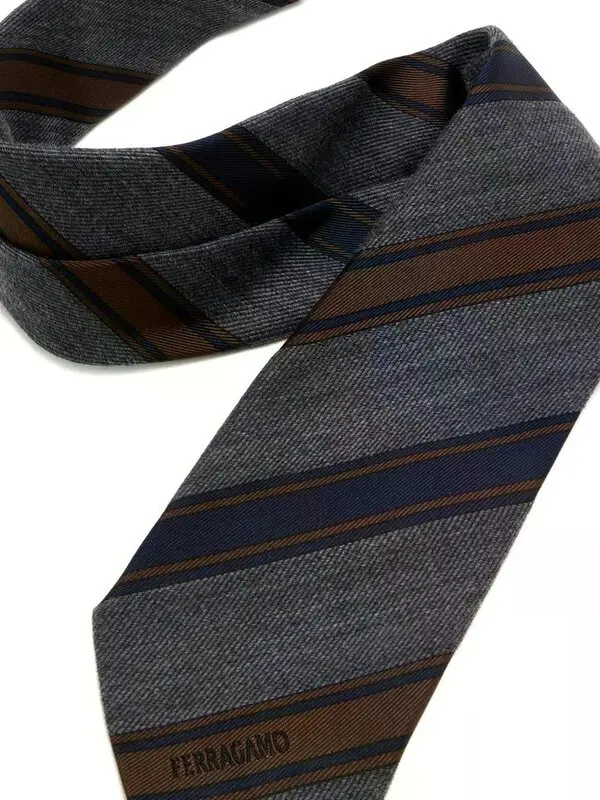 FERRAGAMO Striped Neck Tie - Grey