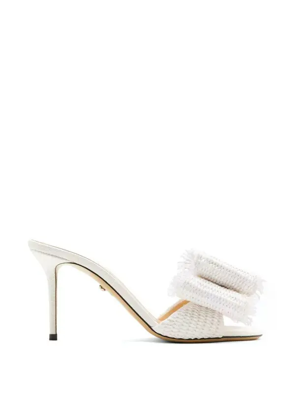 Mach & Mach Fringed Bow Mules - White