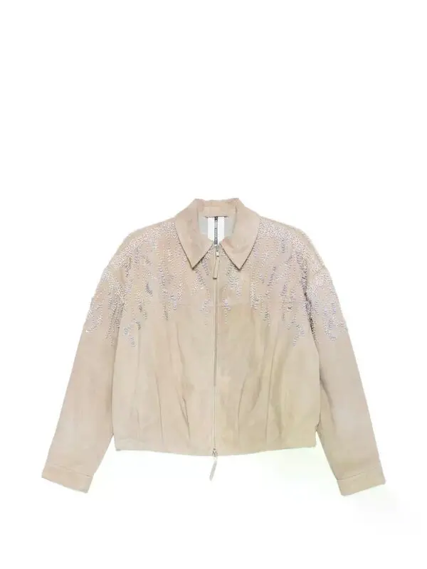SWORD 6644 Embellished Zip Fastening Bomber Jacket - Neutrals