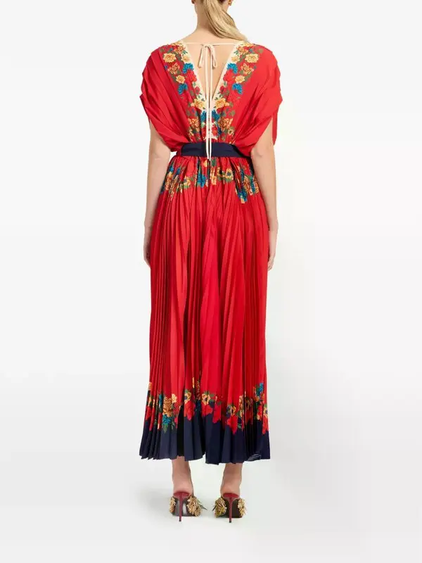 La DoubleJ Floral Print Pleated Maxi Dress