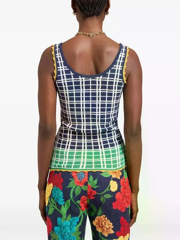 La DoubleJ Check Ribbed Knit Top With Scalloped Trim