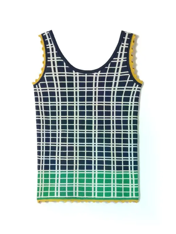 La DoubleJ Check Ribbed Knit Top With Scalloped Trim