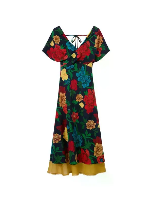 La DoubleJ Floral Print A-line Midi Dress - Blue