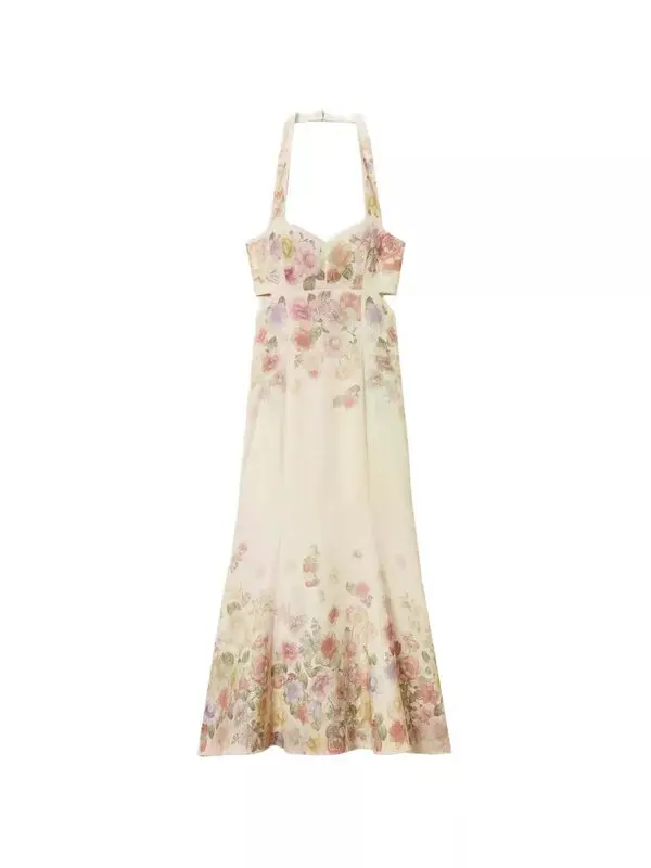 TWINSET Floral Linen Midi Dress - Neutrals