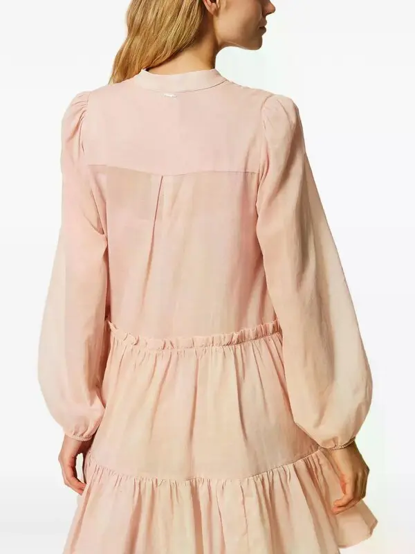 TWINSET Band Collar Ruffled Tiered Shirt Dress