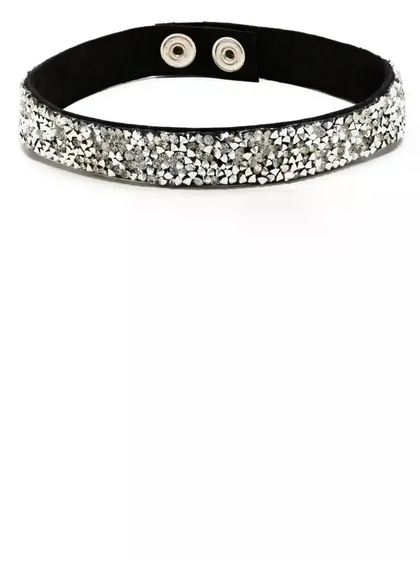 MANOKHI Crystal-embellished Leather Choker - Silver