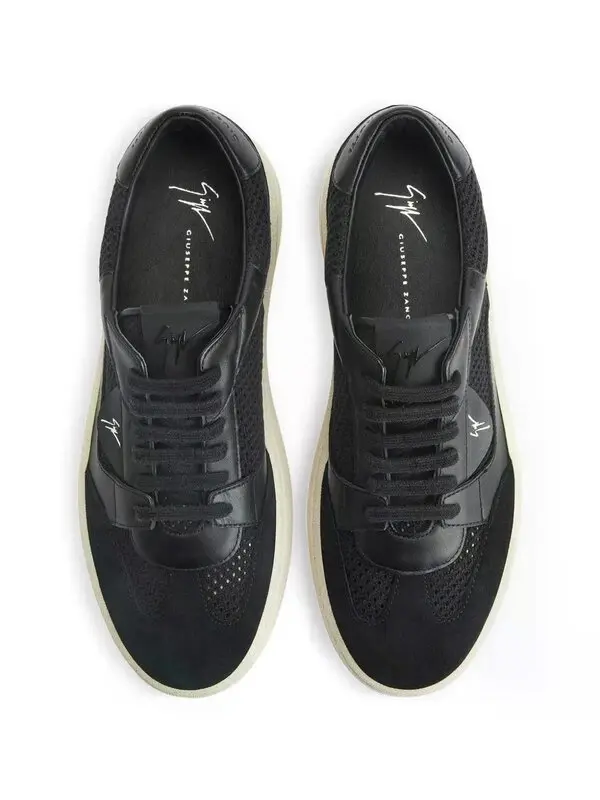 GIUSEPPE ZANOTTI Lace-up Suede And Leather Panel Sneakers - Black