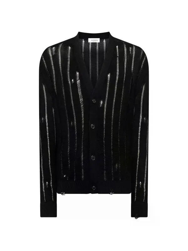 LANEUS Distressed Button Cardigan - Black
