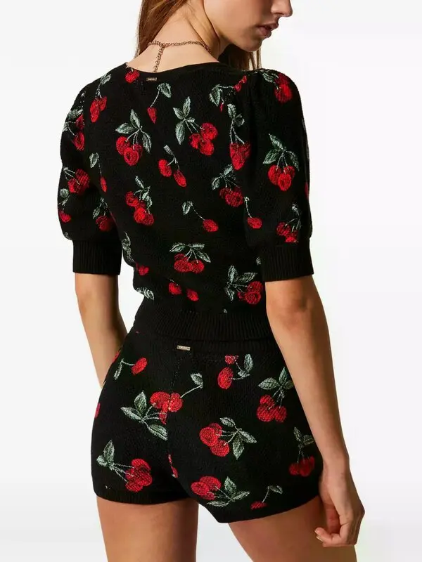 TWINSET Cherry Print Knit Short Sleeve Sweater