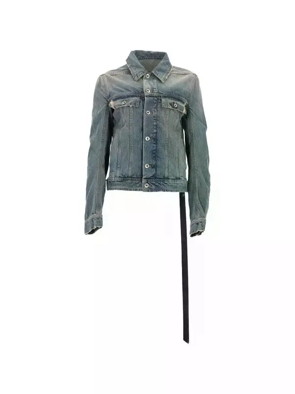 Rick Owens Distressed Denim Jacket With Strap Detail