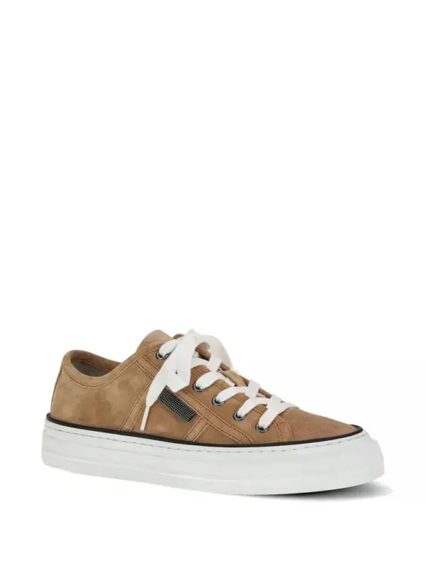 Brunello Cucinelli Monili-tab Suede Lace-up Sneakers - Neutrals