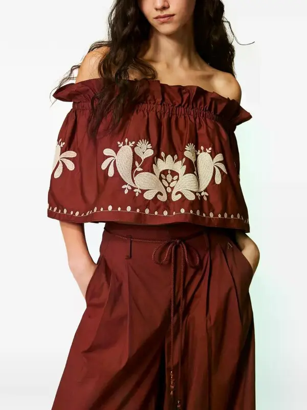 TWINSET Off-shoulder Embroidered Blouse - Red