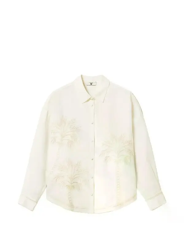 TWINSET Embroidered Linen Blend Shirt - Neutrals