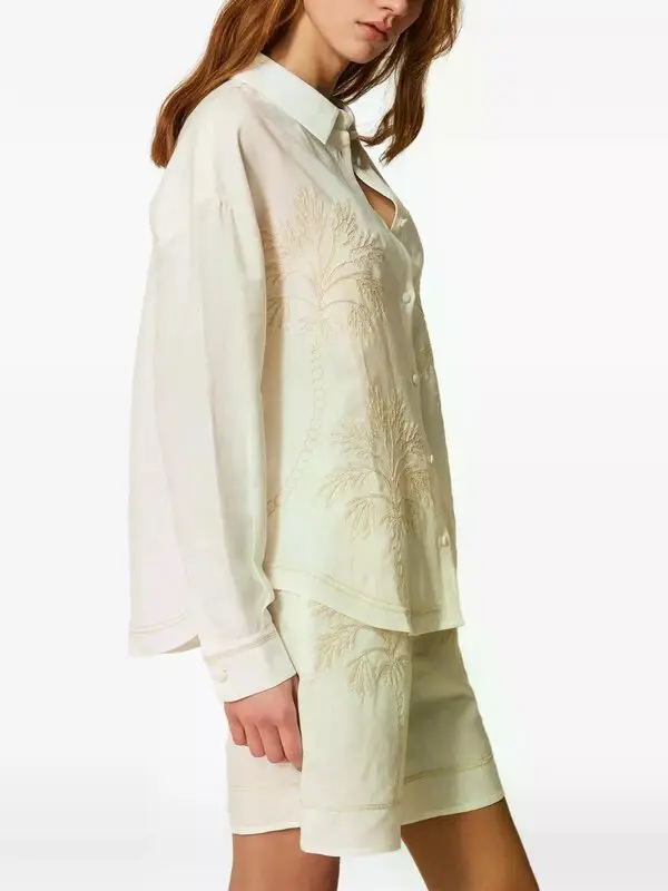 TWINSET Embroidered Linen Blend Shirt