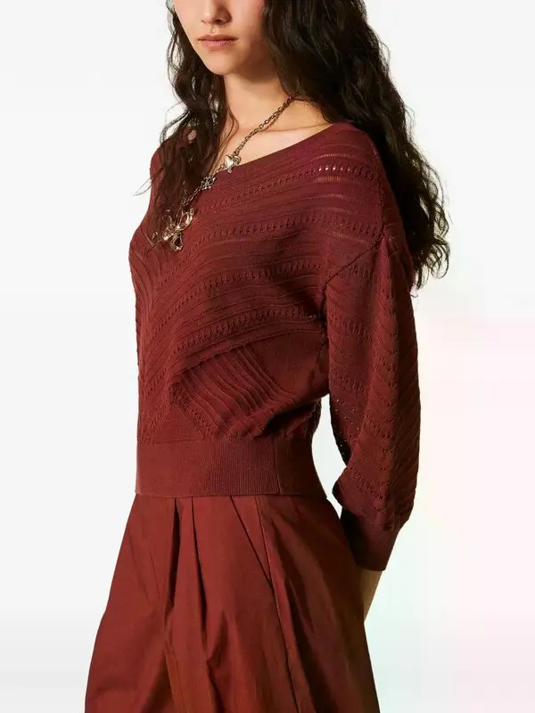 TWINSET Chevron Openwork V-neck Jumper - Red