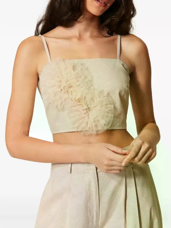 TWINSET Linen Blend Lurex Top With Floral Appliqu - Neutrals