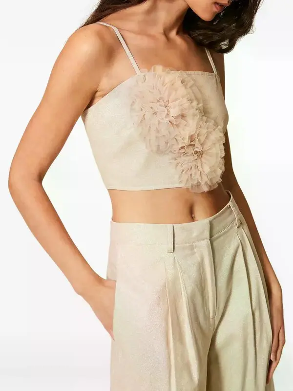 TWINSET Linen Blend Lurex Top With Floral Appliqu - Neutrals