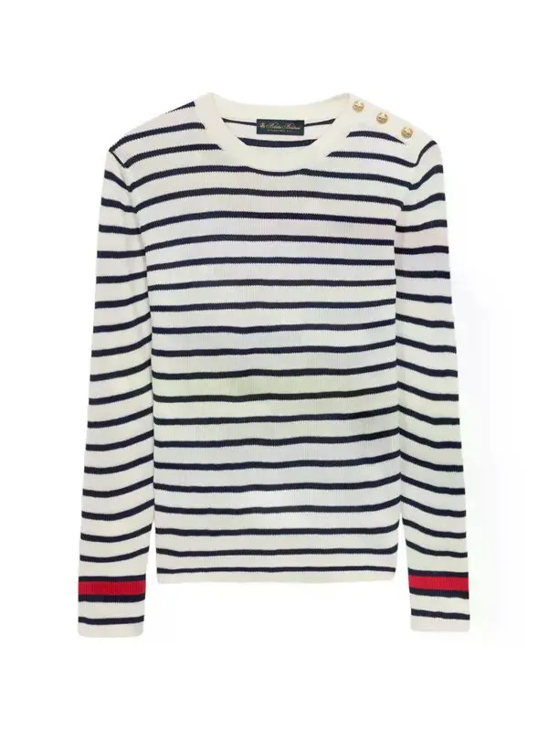 Brooks Brothers Striped Gold-button Crew Neck Sweater - Neutrals