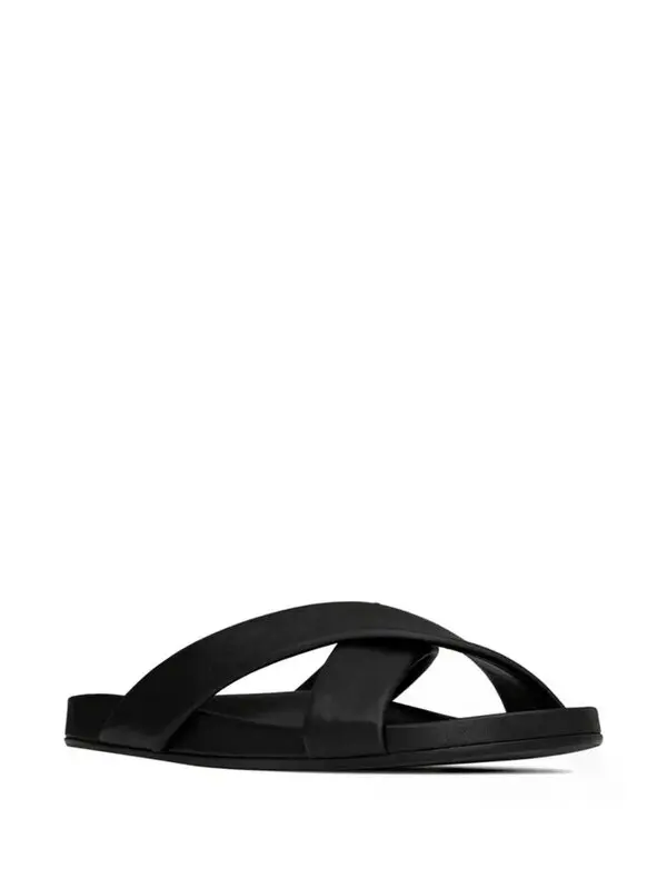Saint Laurent Criss-cross Leather Flat Sandals - Black