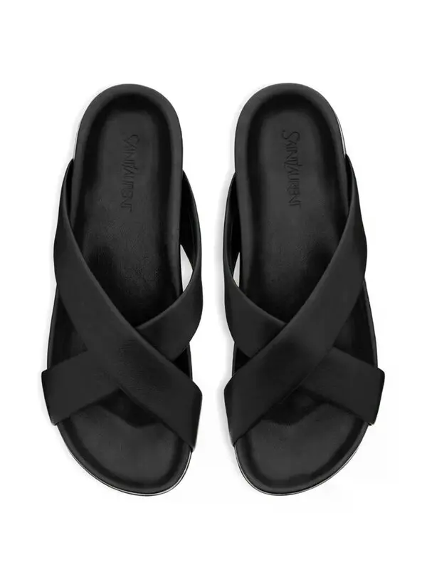 Saint Laurent Criss-cross Leather Flat Sandals - Black