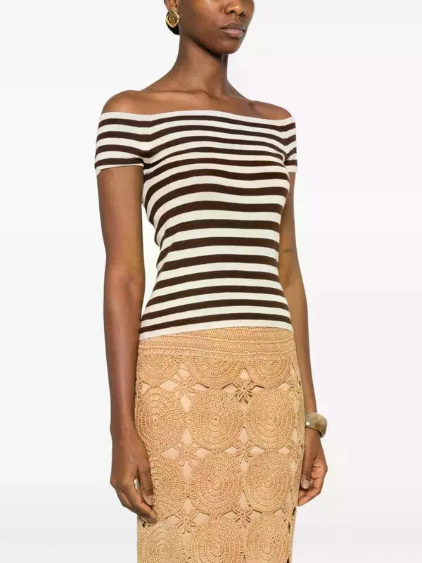 Eric Bompard Striped Off-the-shoulder Top