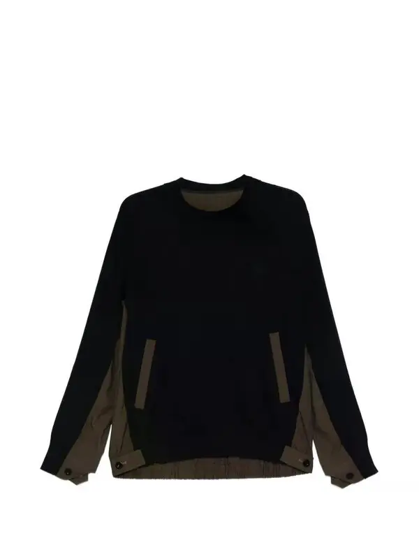 Sacai Paneled Round Neck Long Sleeve T-shirt - Black