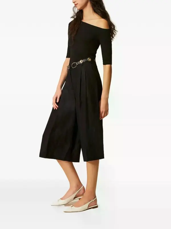 TWINSET Linen Blend Bermuda Shorts With Pleats - Black