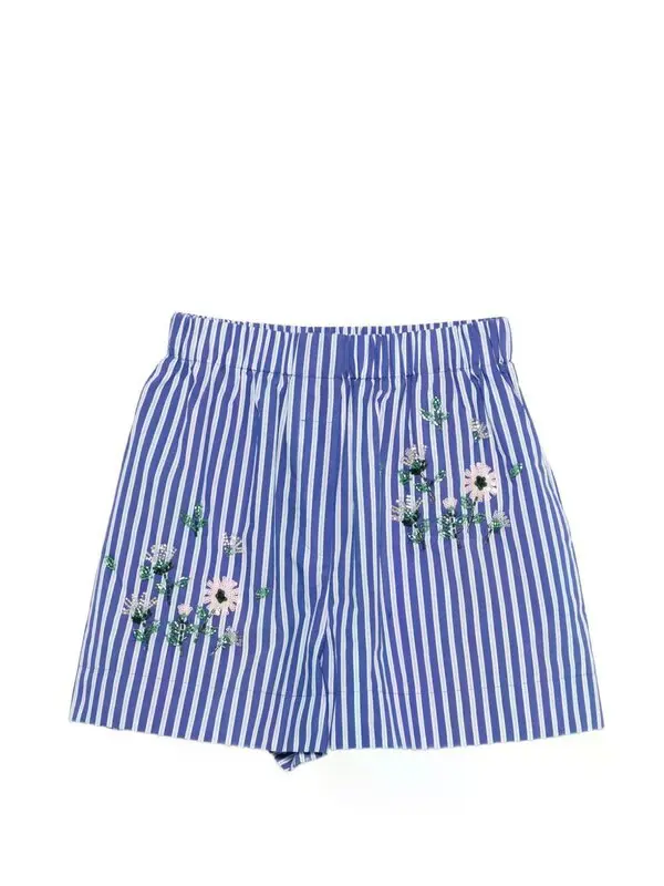 Maje Embroidered Striped Cotton Shorts - Blue