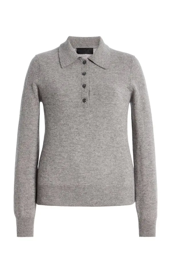 NILI LOTAN Prescott Cashmere Polo Sweater - Light Grey