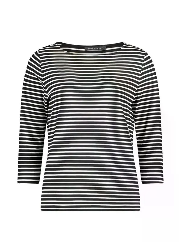 BETTY BARCLAY Striped Boat Neck Top - Black