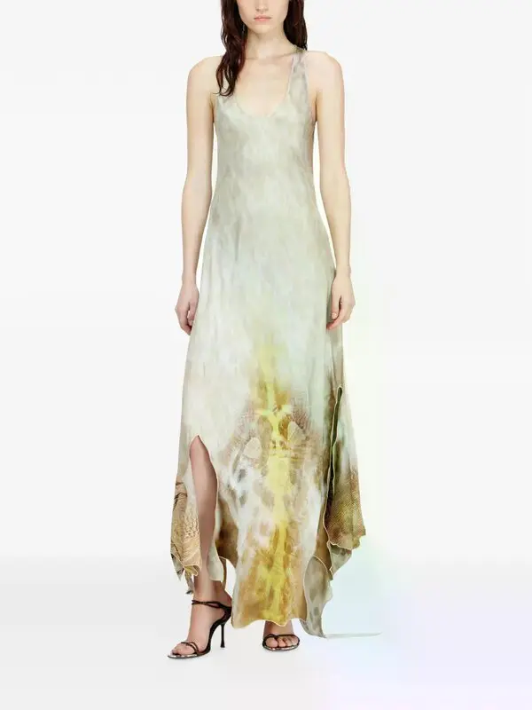 DIESEL® D-ikara Asymmetric Feather Print Maxi Dress