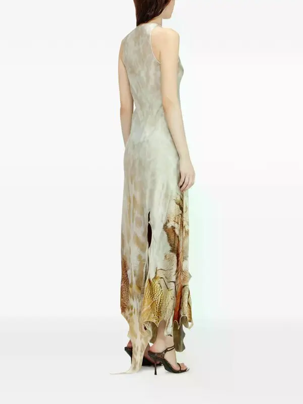 DIESEL® D-ikara Asymmetric Feather Print Maxi Dress