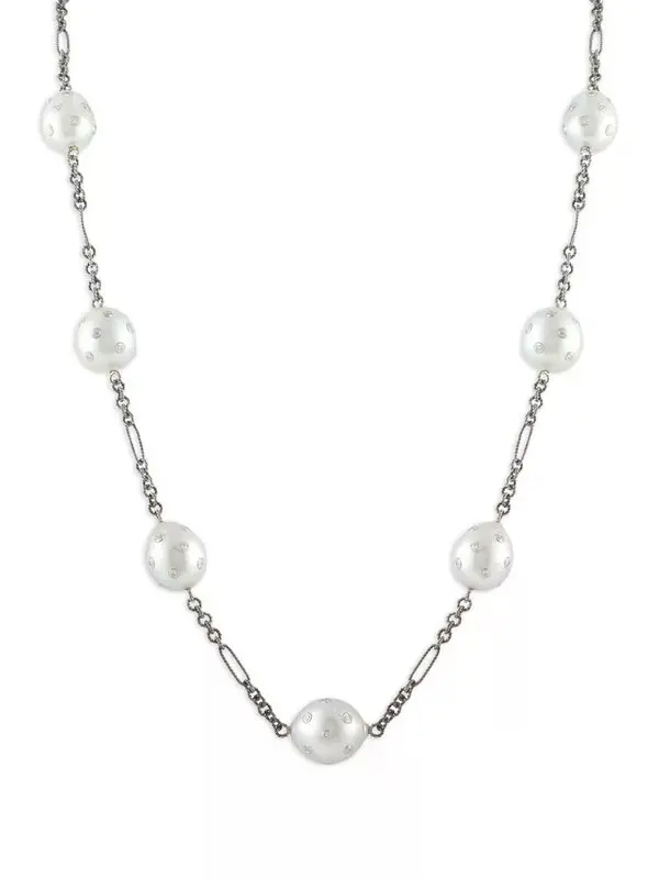 LB EXCLUSIVE 14k White Gold Diamond Pearl Necklace - Silver