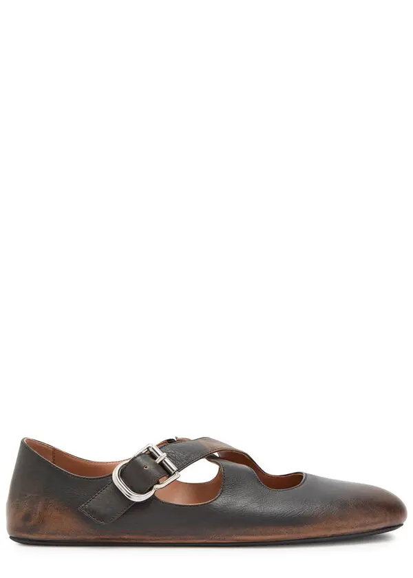 Alaïa Leather Ballet Flats With Adjustable Buckle - Brown
