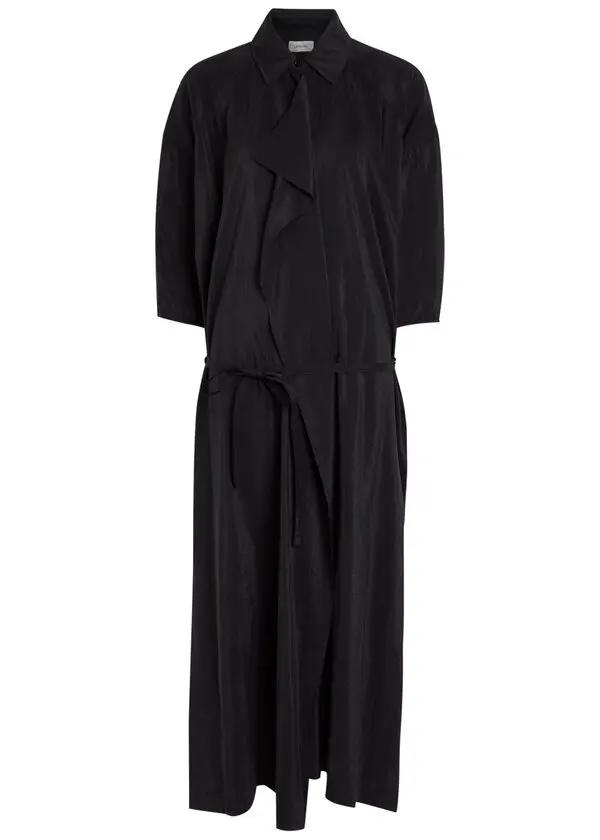 LEMAIRE Belted Brushed Silk-blend Midi Shirt Dress - Black