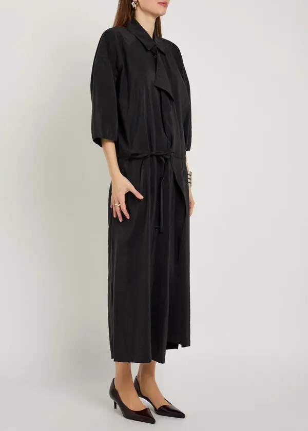 LEMAIRE Belted Brushed Silk-blend Midi Shirt Dress - Black