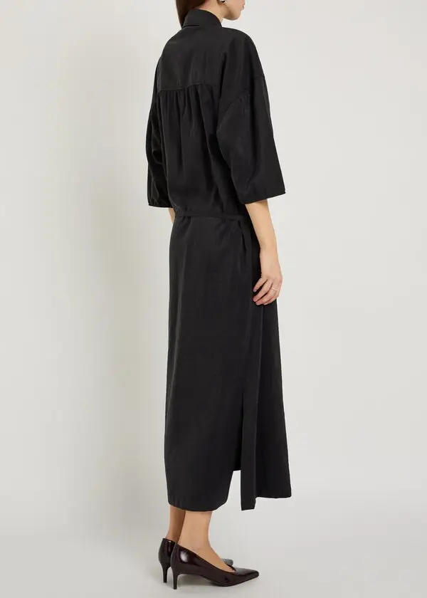 LEMAIRE Belted Brushed Silk-blend Midi Shirt Dress - Black