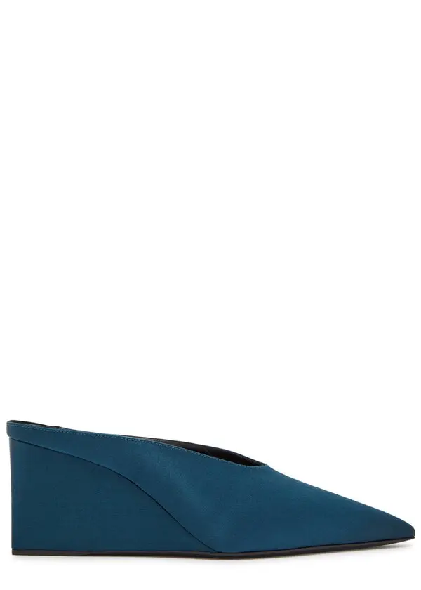 Alaïa Satin Wedge Mules - Dark Blue