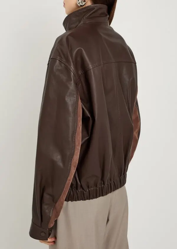 LEMAIRE High-neck Leather Jacket - Chocolate