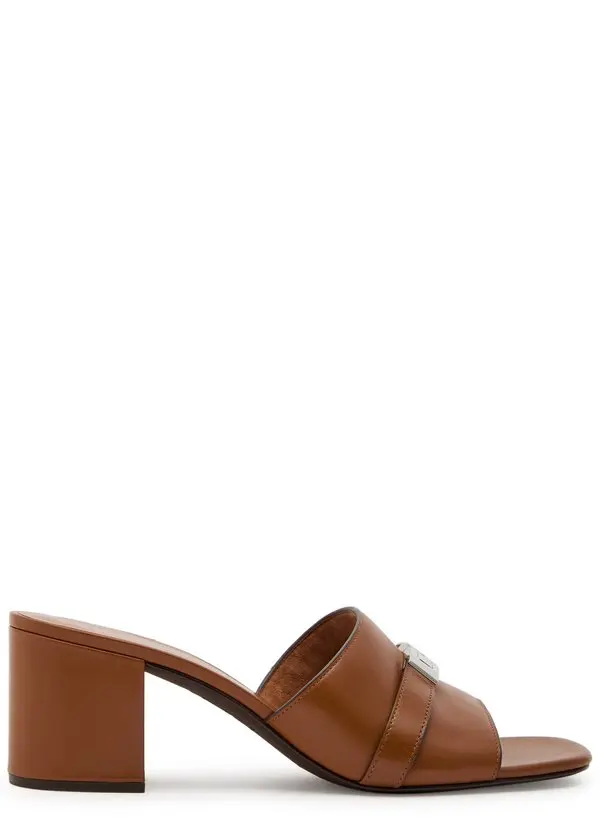 Tory Burch Leather Block Heel Mules - Tan