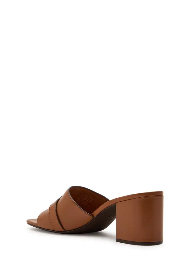 Tory Burch Leather Block Heel Mules - Tan