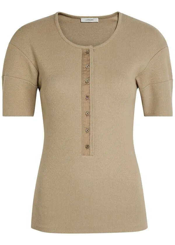 LEMAIRE Ribbed Cotton-blend Button-neck Top - Sage