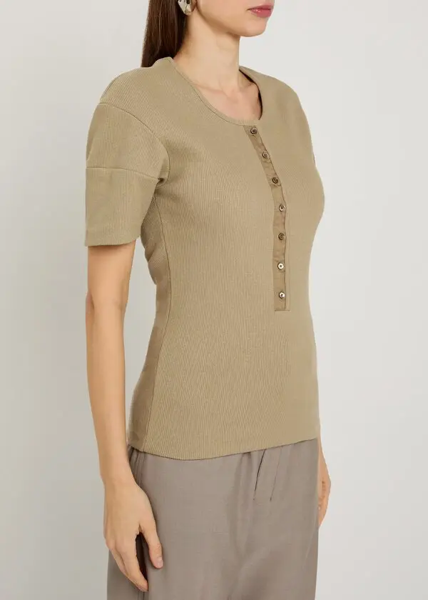 LEMAIRE Ribbed Cotton-blend Button-neck Top - Sage