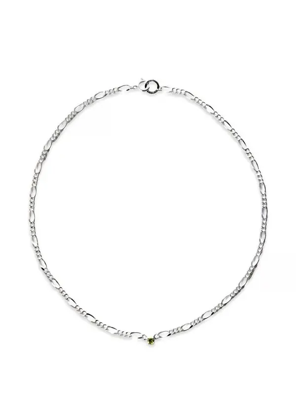 NORMA JEWELLERY Tone Sterling Figaro Chain Peridot Charm Necklace - Silver