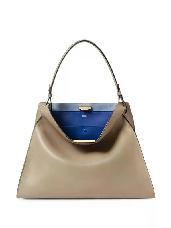 Fendi Large Way Tote Bag With Turn Lock Closure - Grey