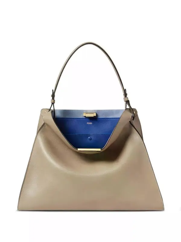 Fendi Large Way Tote Bag With Turn Lock Closure - Grey