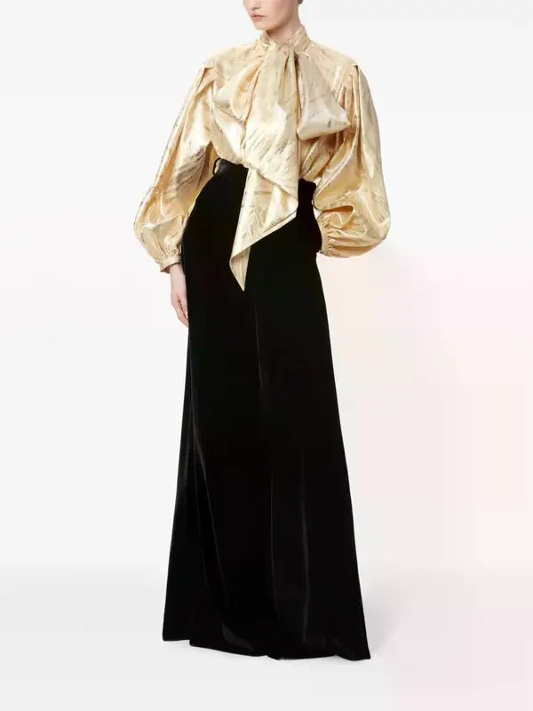 Nina Ricci Pussy-bow Foiled Jacquard Blouse