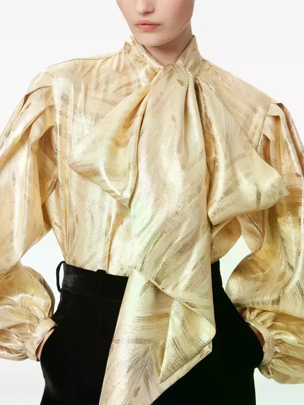 Nina Ricci Pussy-bow Foiled Jacquard Blouse